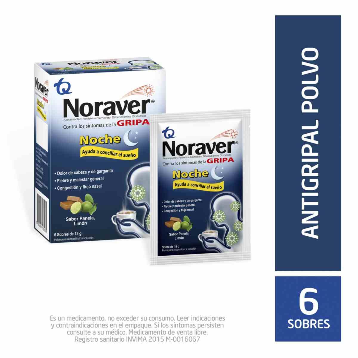 Noraver Gripa Noche Ibuprofeno/cetirizina/fenilefrina X 6 Sobres