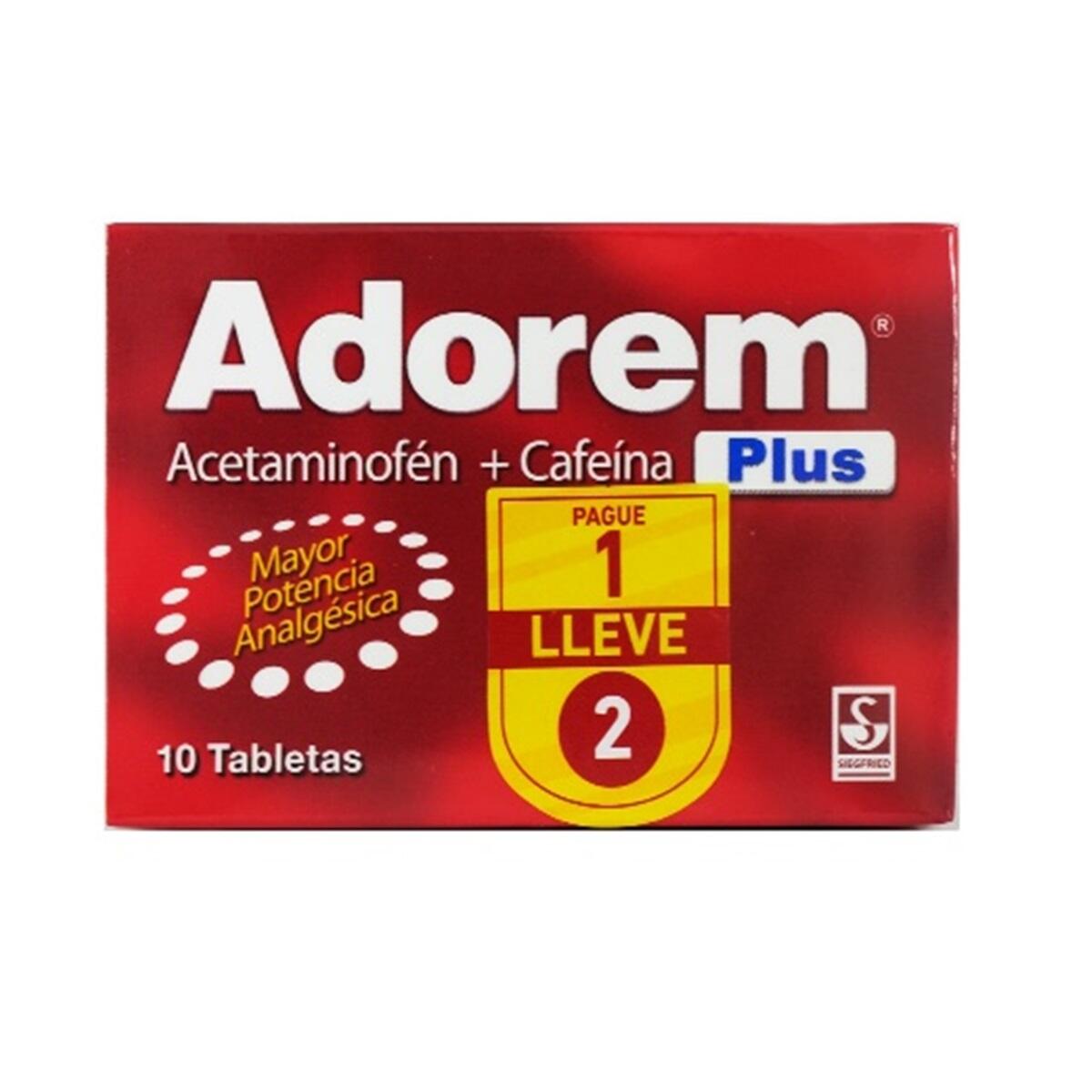 Adorem Plus Acetaminofen/cafeina 500/50 Mg X 10 Tabl Pague 1 Lleve 2 Und