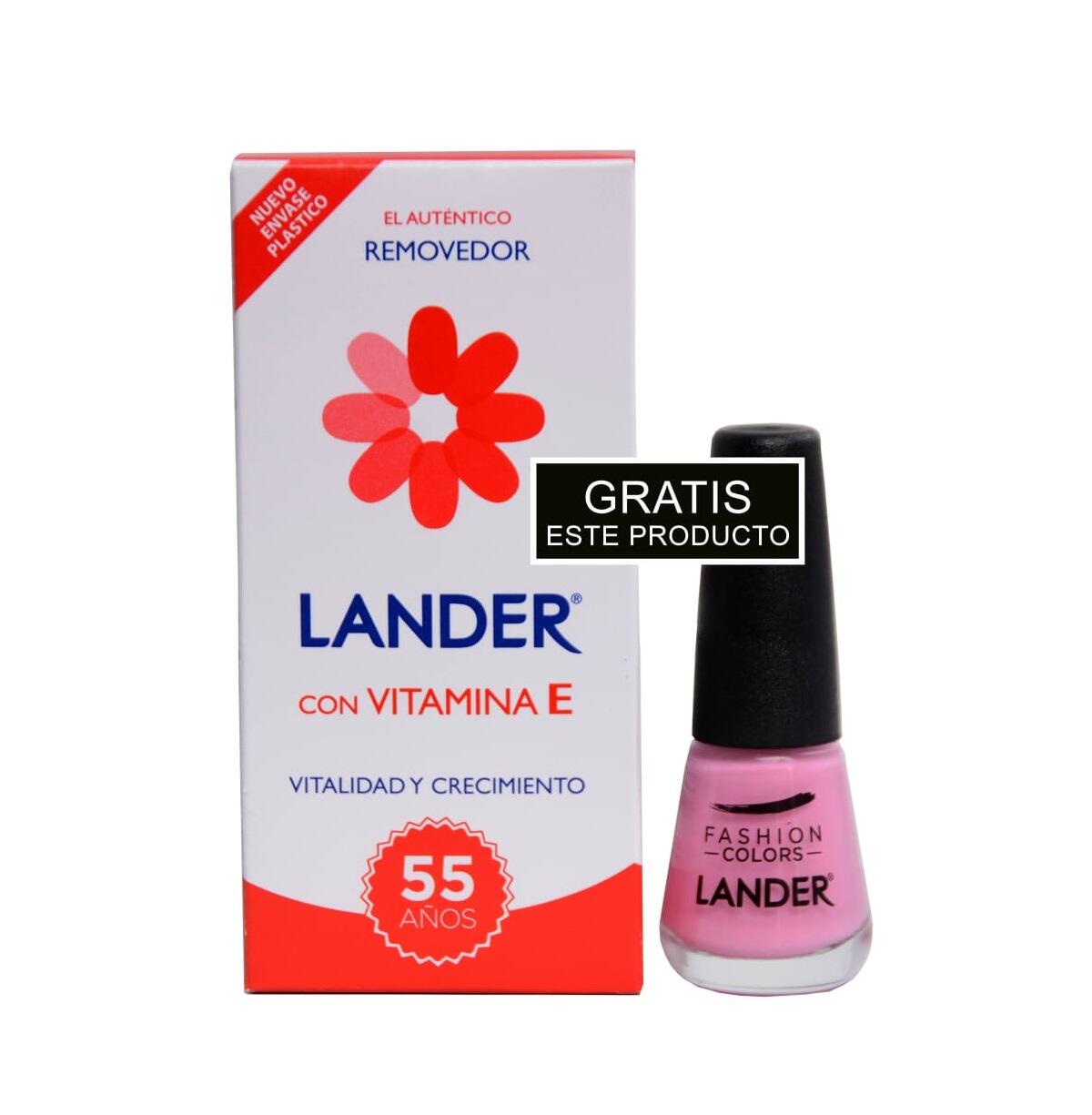Removedor Esmalte Lander Vitamina E X 55 Ml Gratis Esmalte Fashion Colors