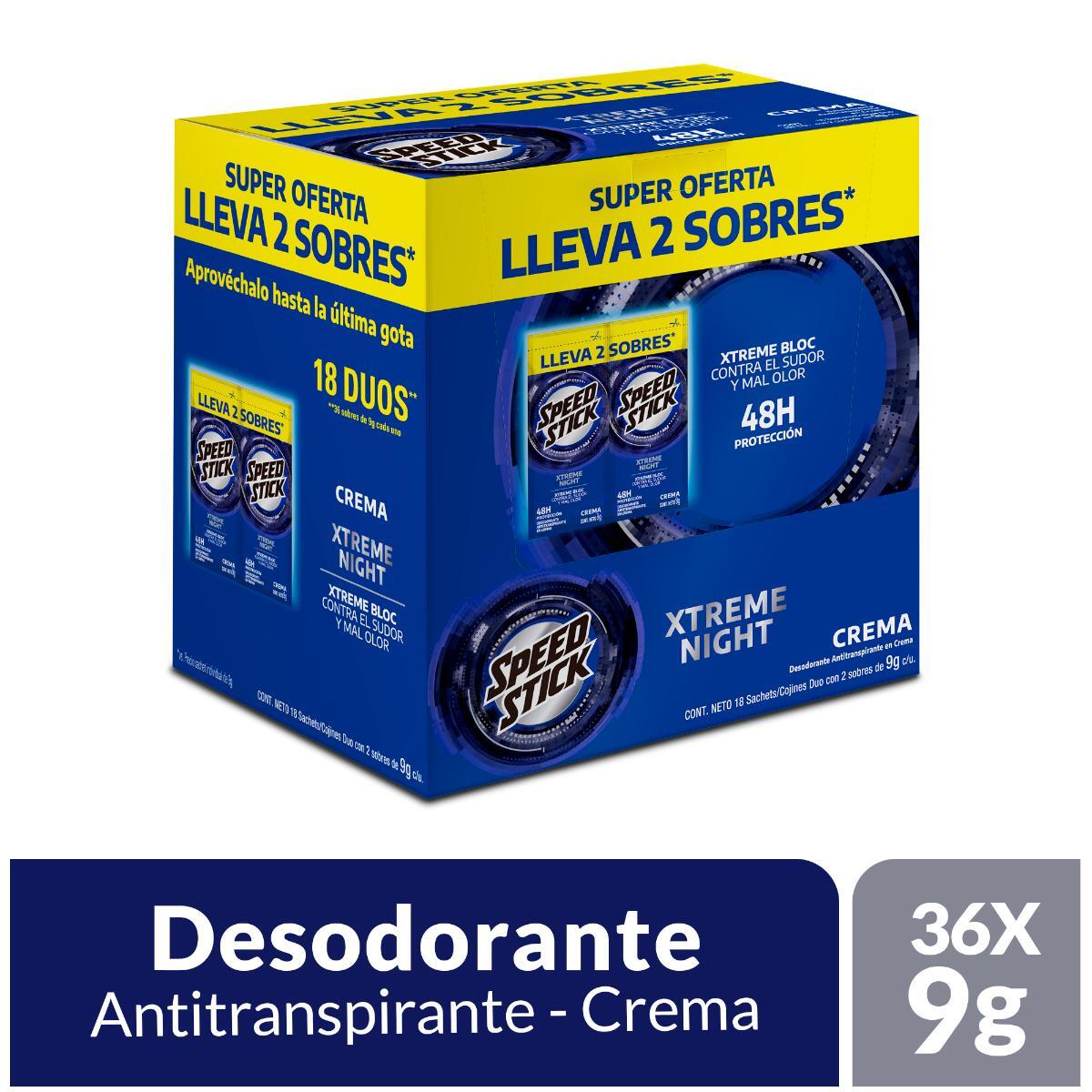 Desodorante Speed Stick Crema Xtreme Night X 18 Duo Sachets X 9 Gr