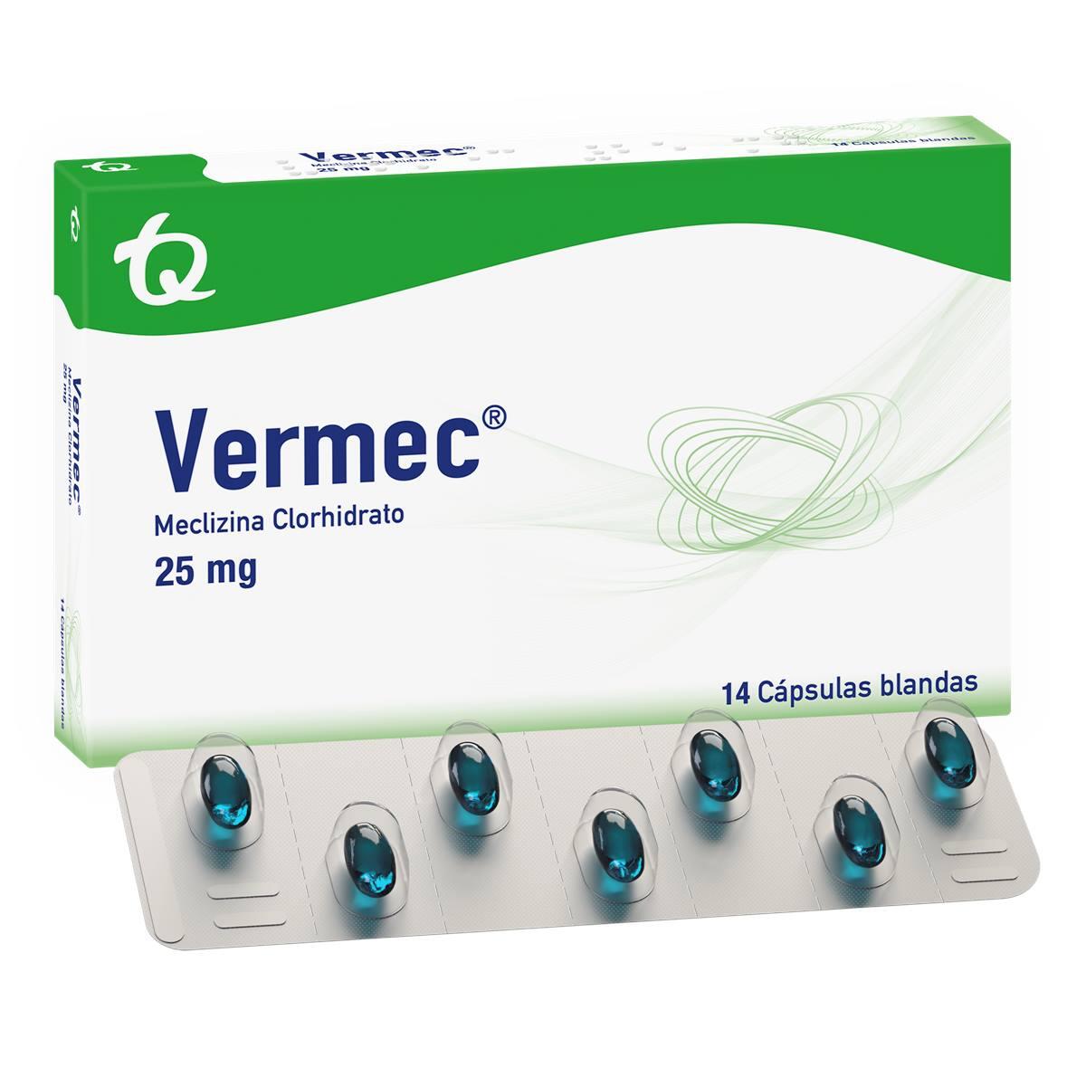 Vermec Meclizina 25 Mg X 14 Cap