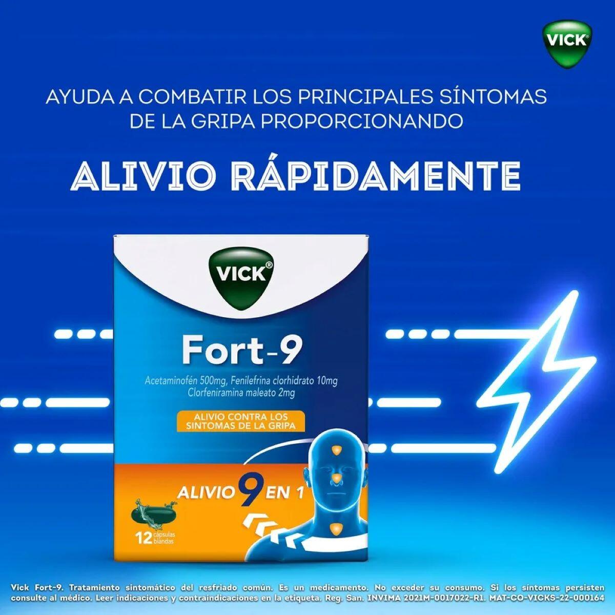 Vick fort-9 alivio 9 en 1 contra los síntomas de la gripa