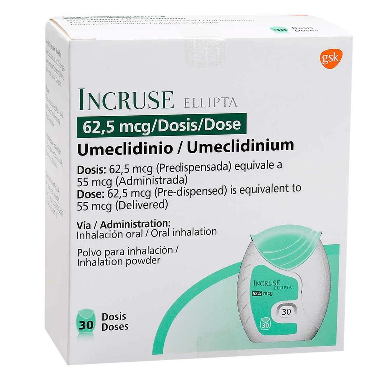 INCRUSE ELLIPTA INHALADOR 62.5 MCG FRASCO X 30 DOSIS