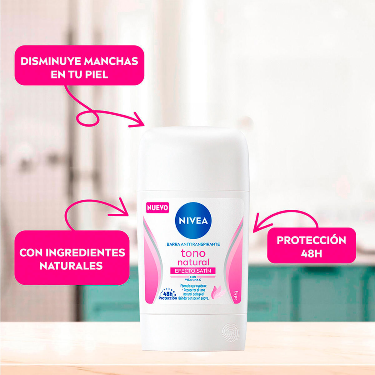 DESODORANTE NIVEA BARRA ACLARADO EFECTO SATIN WOMEN FRASCO X 50 GR