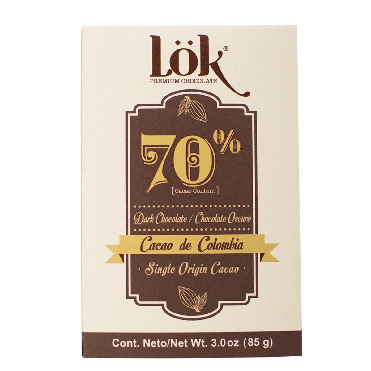 Chocolate Lok 70% Cacao De Colombia X 85 Gr