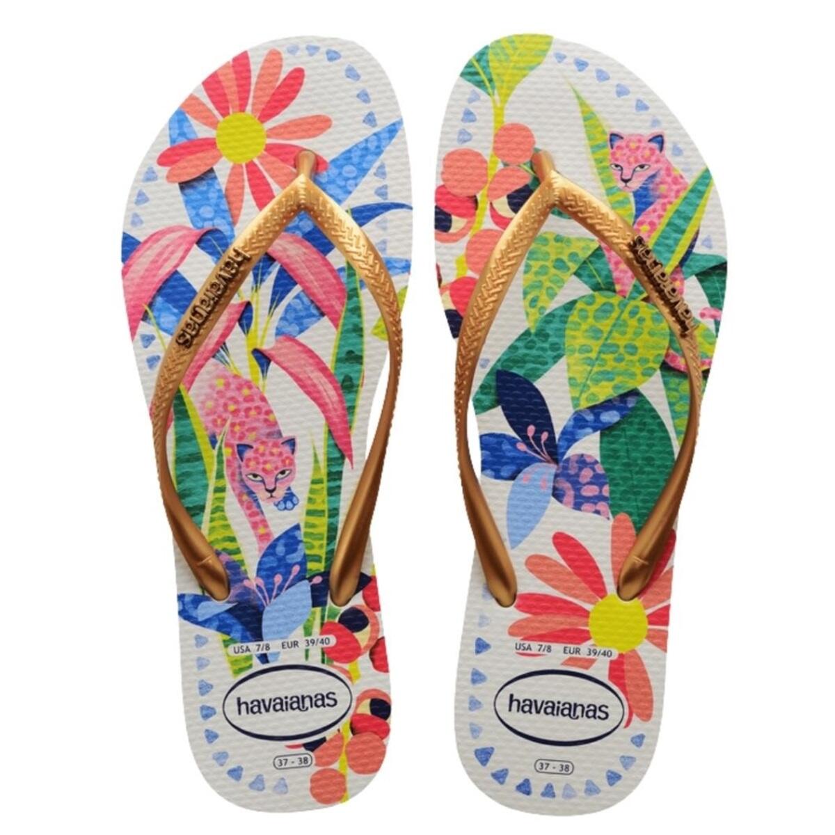 Sandalia Havaianas Mujer Slim Tropical Fc Pr Blanco/dorado Talla 35/36