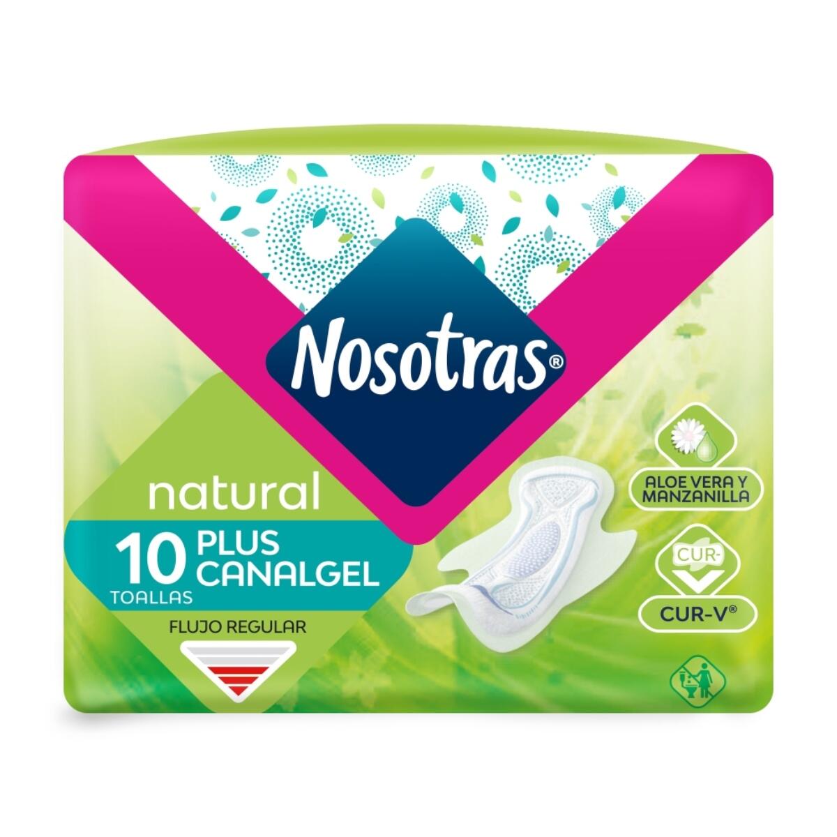 Toallas Nosotras Natural Plus Canal Gel Alas X 10 Und