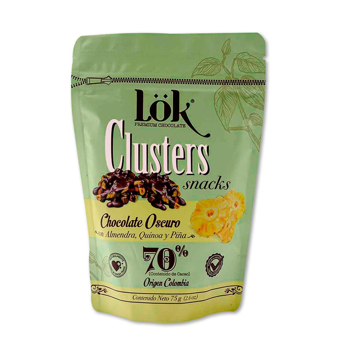 Chocolate Lok Clusters Snacks 70% Con Almendra Quinoa Y Pina X 75 Gr