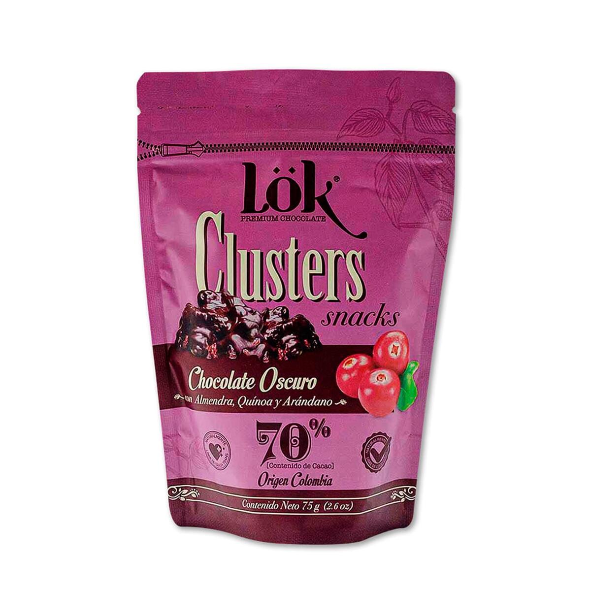 Chocolate Lok Clusters Snacks 70% Con Almendra Quinoa Y Arandano X 75 Gr