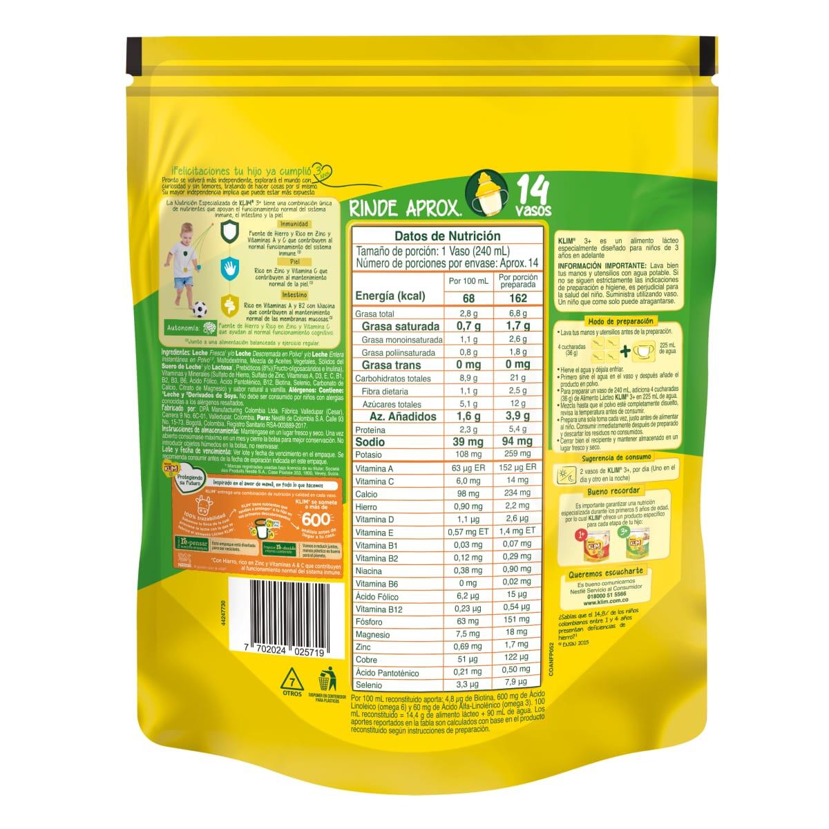 LECHE KLIM 3+ BOLSA X 500 GR