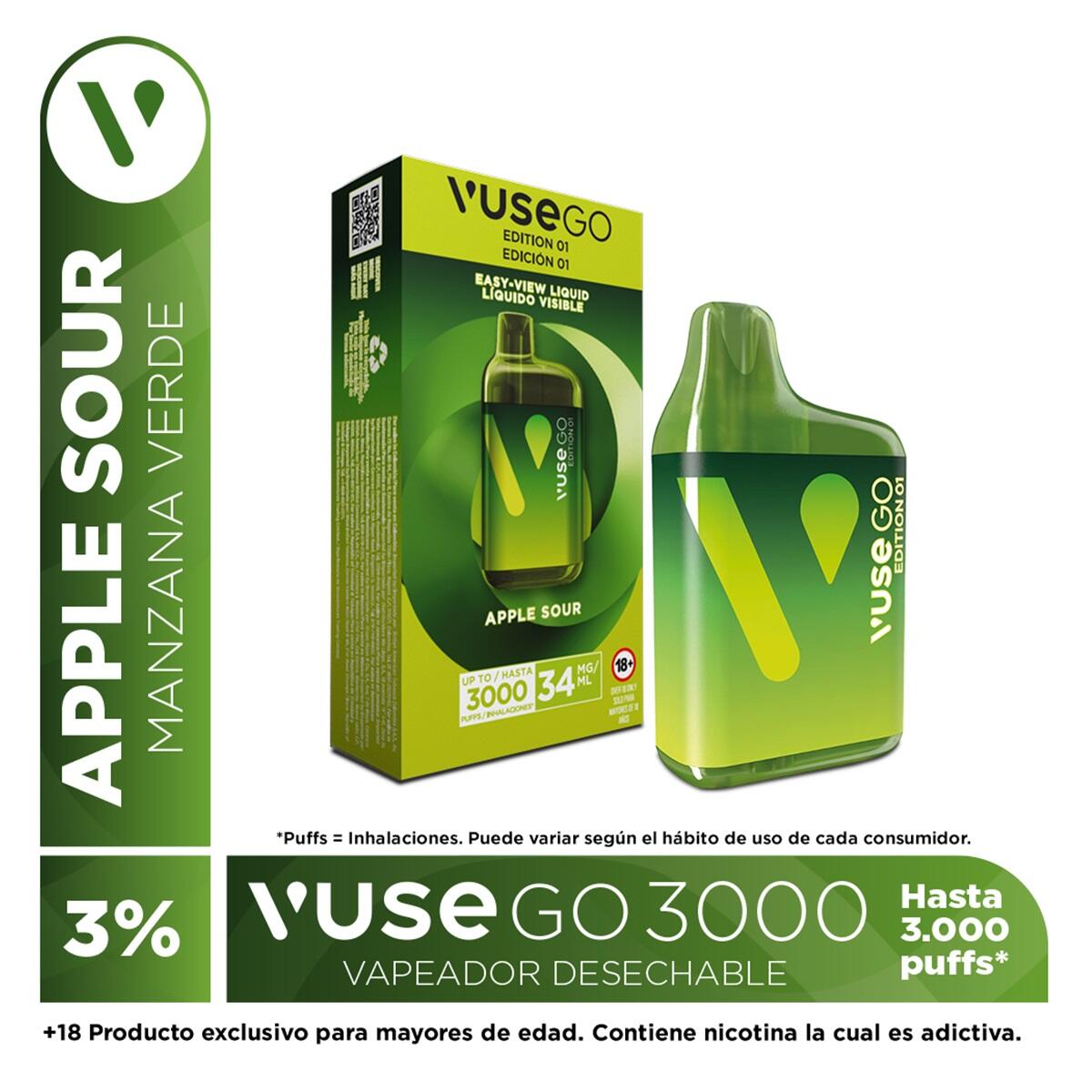 Vapeador Vuse Go Apple Sour 3% X 3000 Puffs