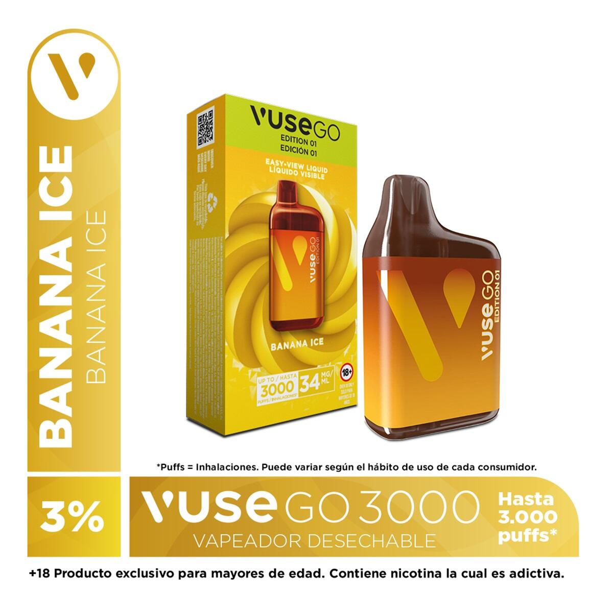 Vapeador Vuse Go Banana Ice 3% X 3000 Puffs
