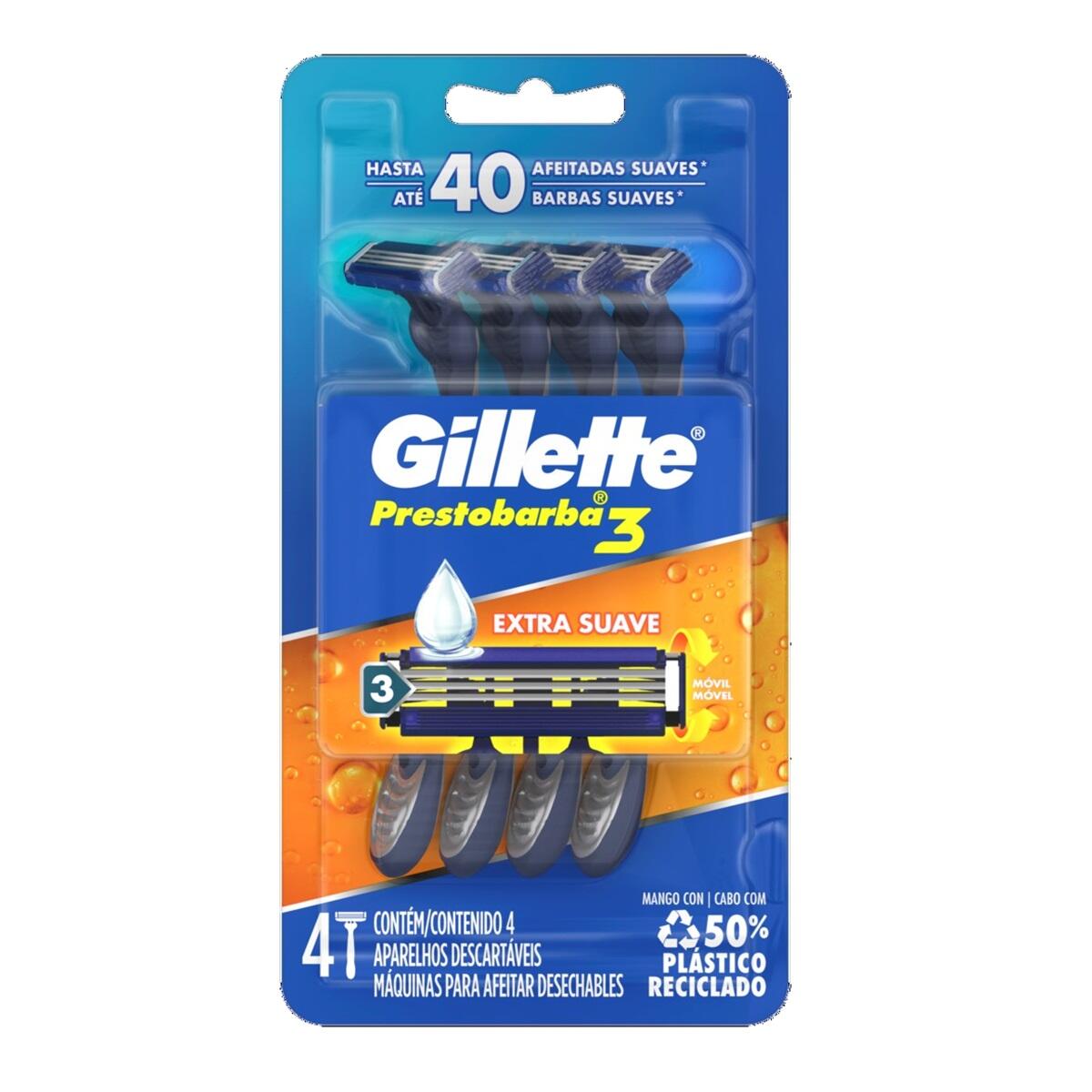 Maquina Afeitar Gillette Prestobarba 3 Extra Suave X 4 Und
