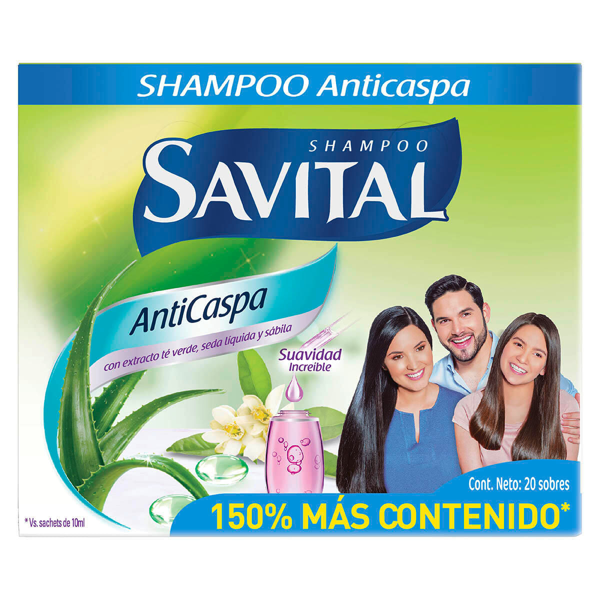 Shampoo Savital Anticaspa Te Verde Y Sabila X 20 Sobres X 25 Ml C/u