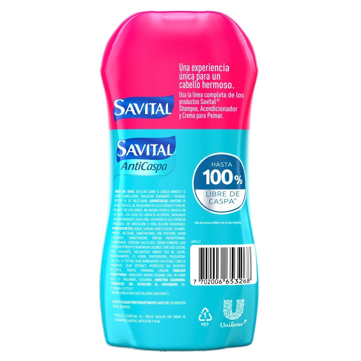 Shampoo Savital Anticaspa Te Verde Y Sabila X 510 Ml X 2 Und Precio ...