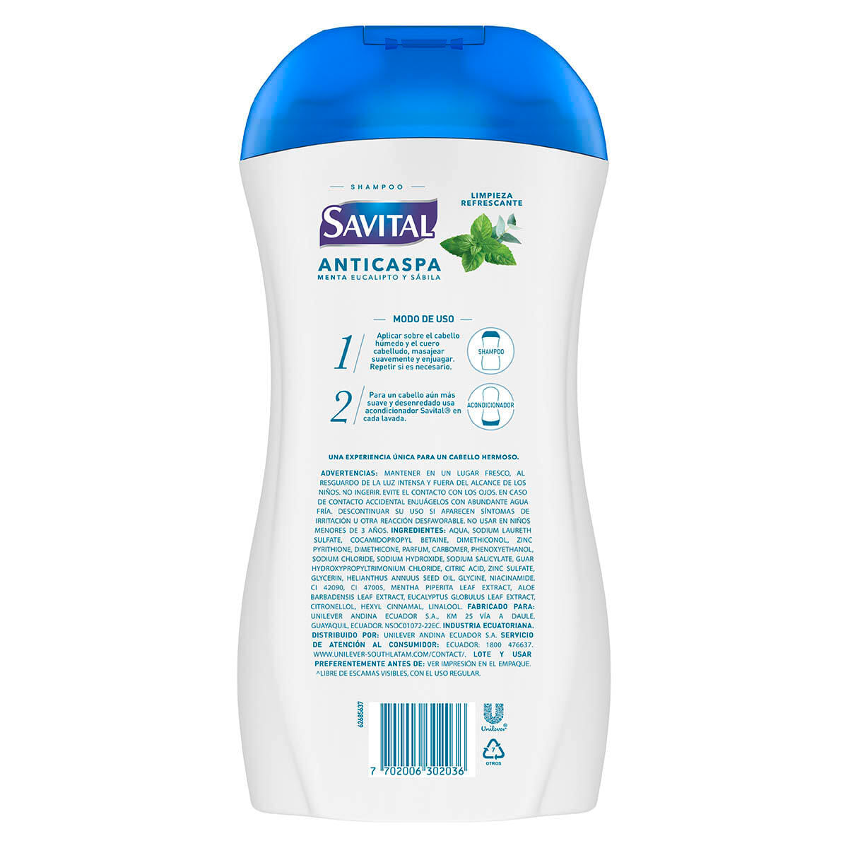 Shampoo Savital Anticaspa Menta Eucalipto Y Sabila X 510 Ml
