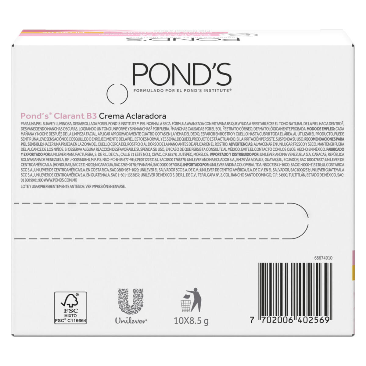 CREMA PONDS CLARANT B3 NORMAL/SECA CAJA X 10 S/S - TuDrogueríaVirtual.com