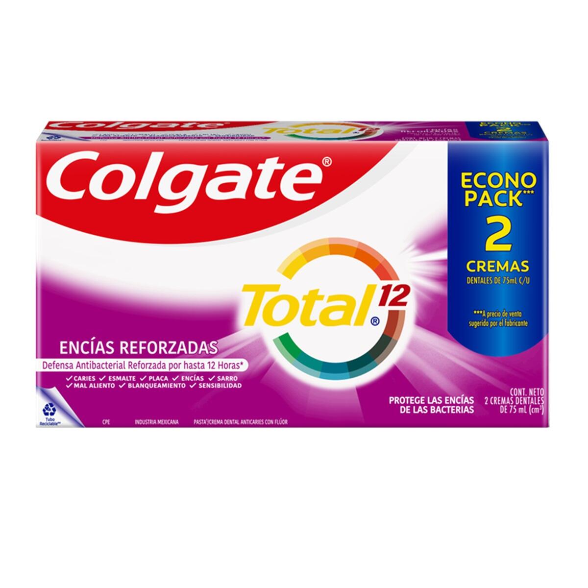 Crema Dental Colgate Total 12 Encias Reforzadas X 75 Ml X 2 Und Econopack