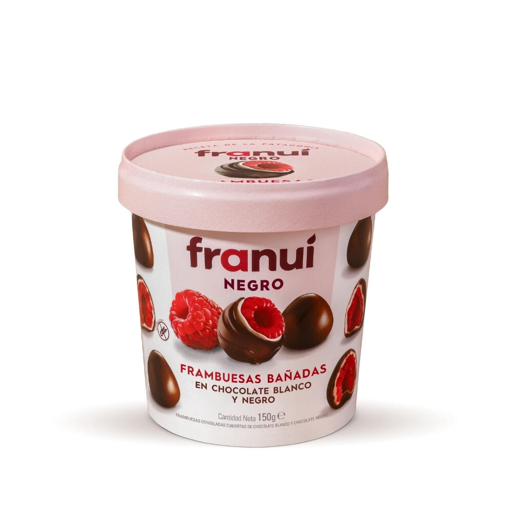 Franui Frambuesas Banadas En 2 Chocolates Amargo Y Blanco X 150 Gr