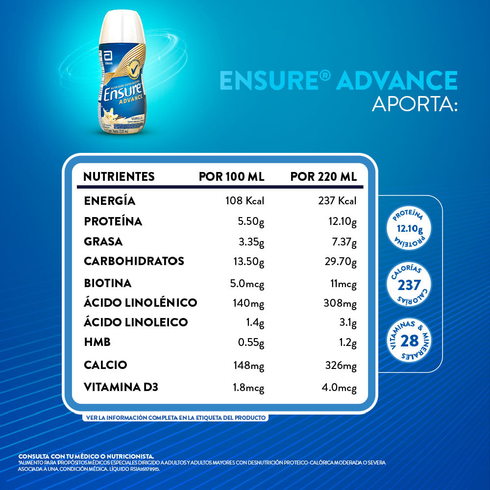 Ensure Advance Liquido Vainilla X 220 Ml Pack X 6 Und Precio Especial